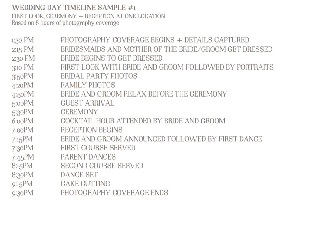 Wedding Day Timeline Samples Francescadominique